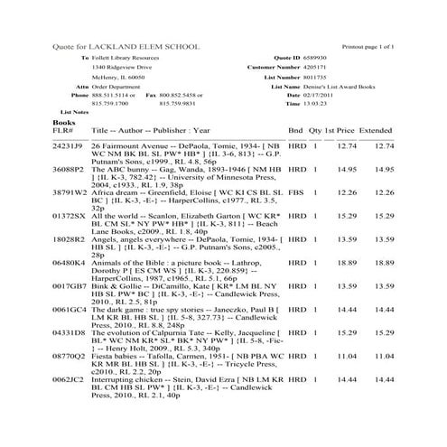 Suggested book order lists | PDF