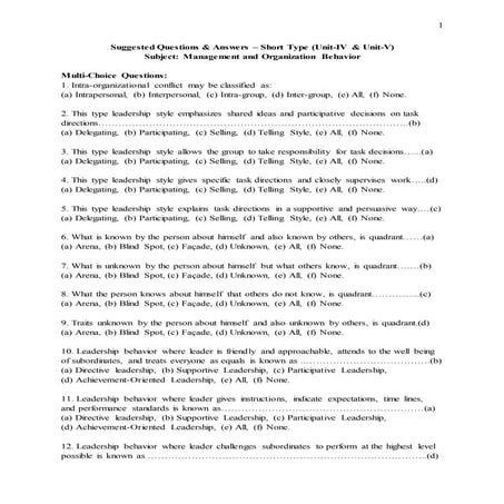 Questions & Answers MOB (Unit IV & Unit-V) by Dr. G C Mohanta, Professor | PDF