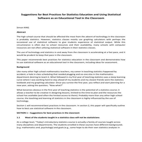 Suggestions For Best Practices For Statistics Education And Using Statistical Software As An