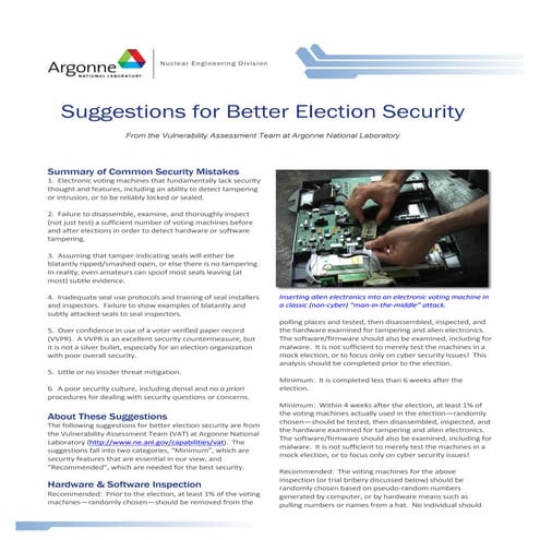 Suggestions for Better Election Security | PDF