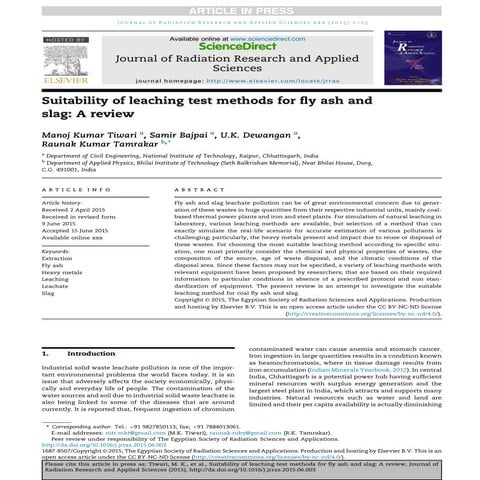 Suitability of leaching test methods for fly ash and slag a review | PDF