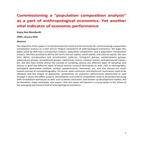 Sujay Rao Mandavilli commissioning a population composition analysis in anthropological ...