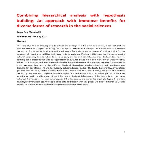 Sujay Rao Mandavilli Hierarchical analysis and hypothesis building ...