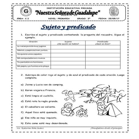 Hoja De Trabajo Completa De Sujetos Y Predicados Hoja De Trabajo Sobre