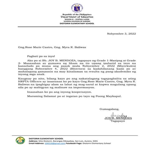 Sulat-sa-magulang-mula sa ika anim na baitang | PDF