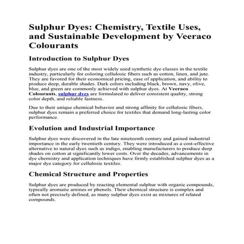 Sulphur Dyes Chemistry, Textile Uses, and Sustainable Development by ...