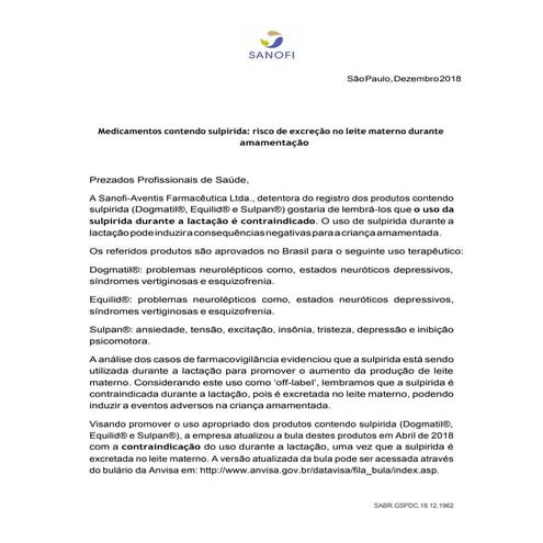 Sulpirida é contra indicada para as Nutrizes: Diga não a Medicalização ...