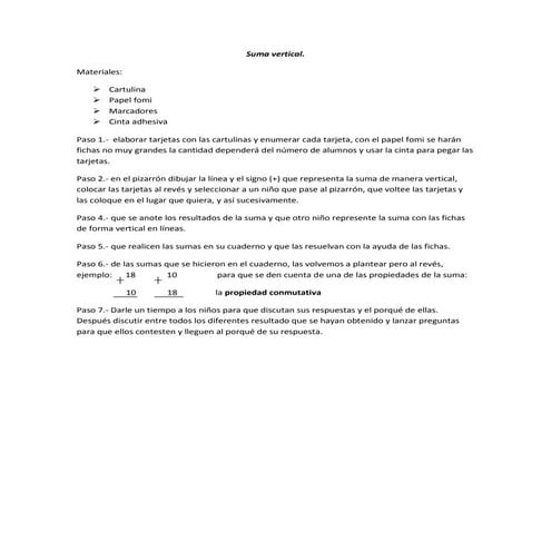 Suma vertical planeacion | PDF