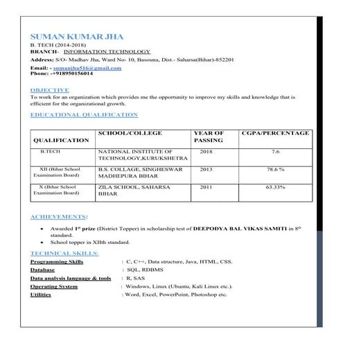 Suman kumar jha_cv | PDF