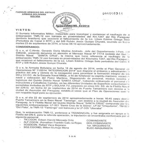 Sumario informativo militar del naufragio de la embarcación TNR-12 | PDF