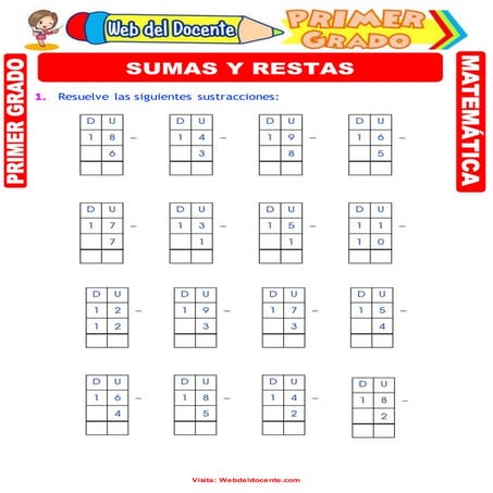 Ejercicios De Sumas Y Restas Para Primer Grado De Primaria Web Del
