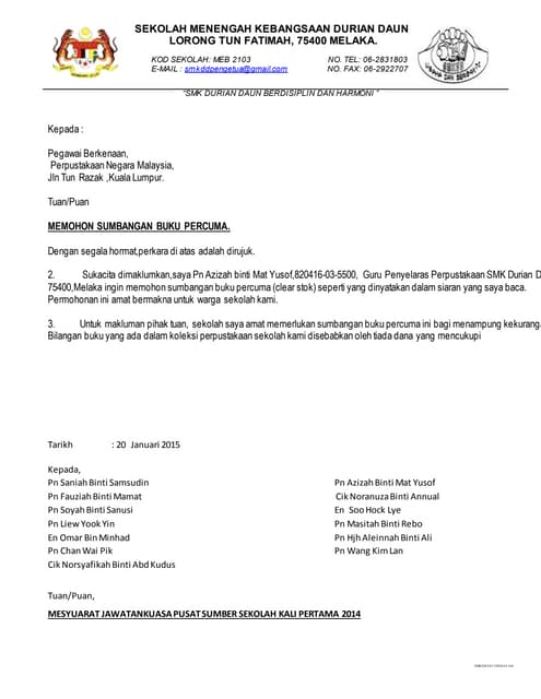 Contoh Surat Mohon Kutipan Sumbangan dari Ahli PIBG | PDF