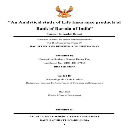 An Analytical Study of Life Insurance Products of Bank of Baroda of ...