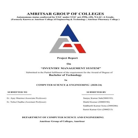 sumit report inventory management python project.pdf | Databases | Computer Software and ...