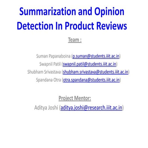 Summarization And Opinion Detection In Product Reviews Ppt