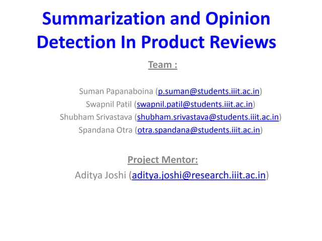 Summarization And Opinion Detection In Product Reviews Ppt
