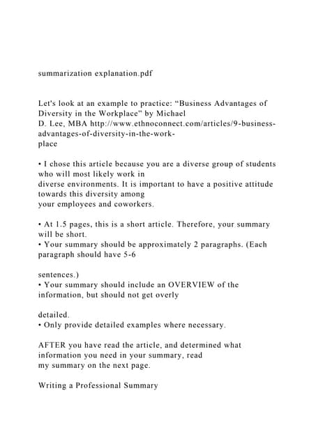 Summarization Explanationpdflets Look At An Example To Pdocx