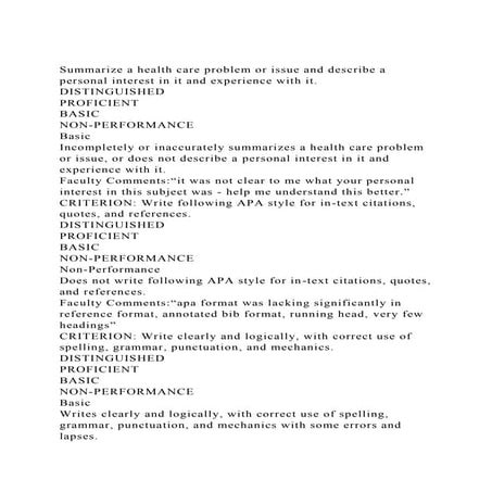 Summarize a health care problem or issue and describe a personal i.docx ...