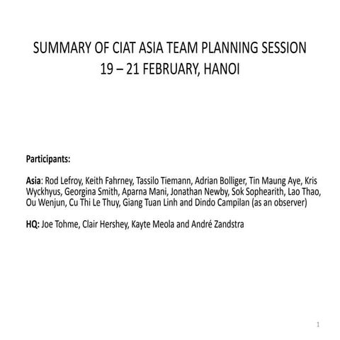 Summary actions ciat asia planning | PPT