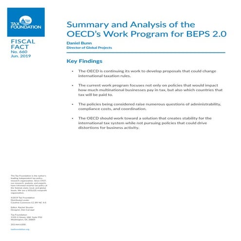 Summary and Analysis of the OECD's Work Program for BEPSs-2.0 | PDF