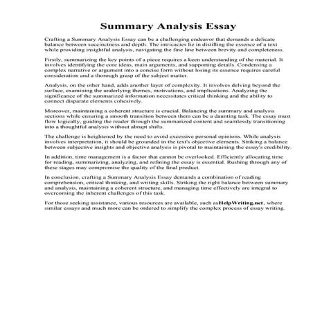 Summary Analysis Essay. 012 Summary Response Essays Save Paragraph ...