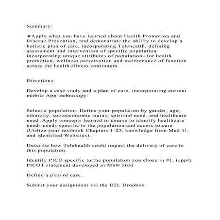 Summary★Apply what you have learned about Health Promotion and .docx