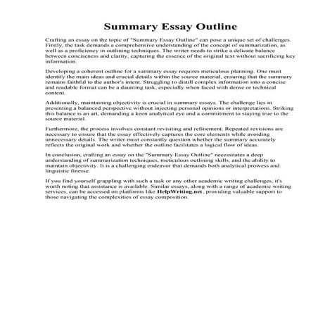 Summary Essay Outline. Sentence-style Summary Outline | PDF