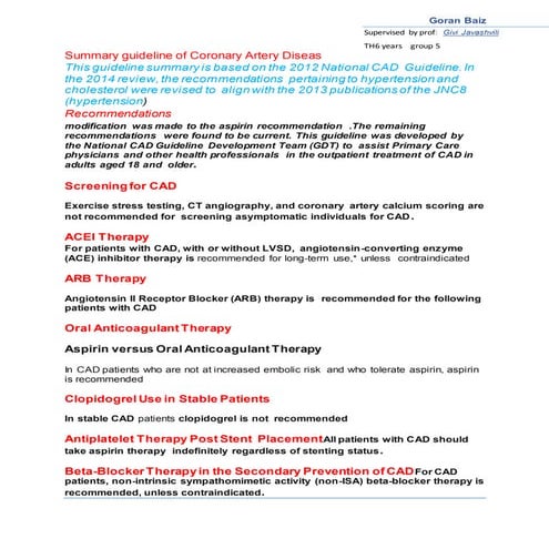 Summary guideline of coronary artery diseas | PDF