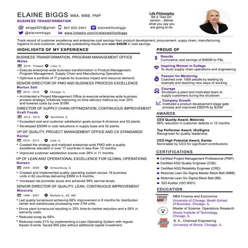 Summary Highlights of Elaine Biggs | PDF | Business Administration | Business