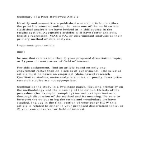 How To Summarize A Peer Reviewed Article
