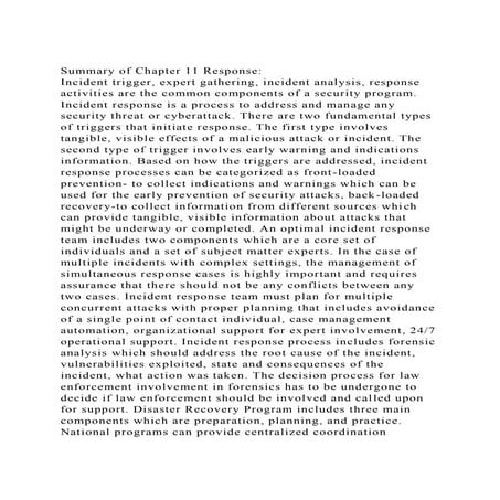 Summary of Chapter 11 ResponseIncident trigger, expert gatherin.docx