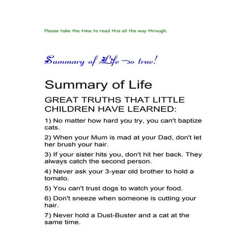 Summary Of Life! | PDF