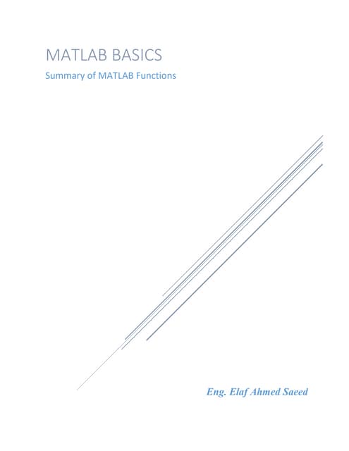 Summary Of Matlab Functions Part1 Pdf 0988