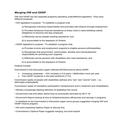 Summary of merging ow and odsp and option paper feb 6 2012 | PDF