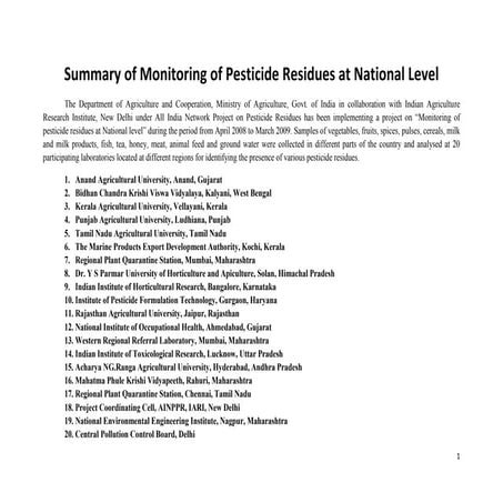 Summary of monitoring of pesticide residues at n ational ...