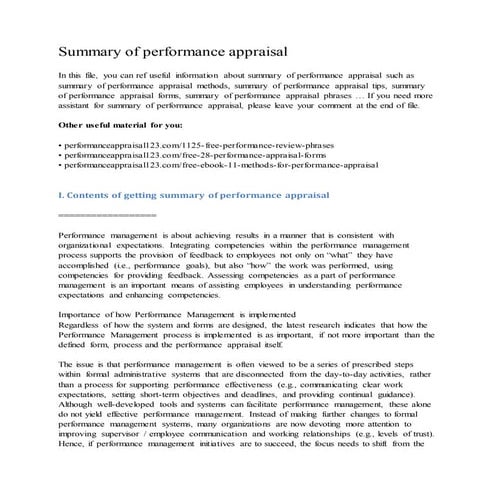 Summary of performance appraisal | DOCX