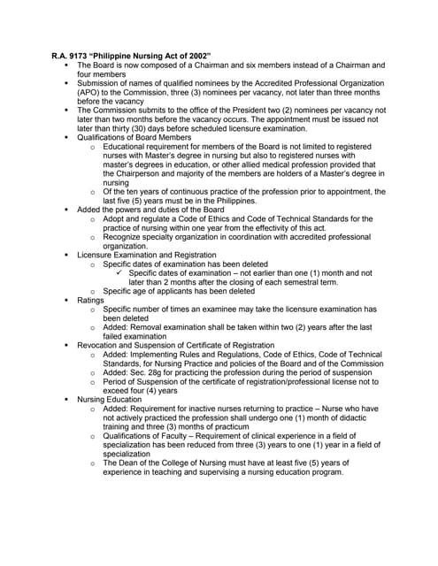 Philippine Nursing Act of 2002 ( R.A 9173) | PDF