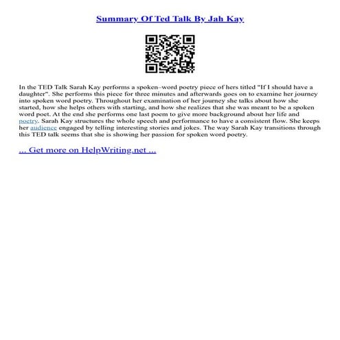 Summary Of Ted Talk By Jah Kay | PDF