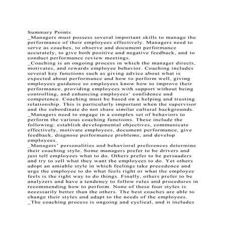 Summary Points_Managers must possess several important skills t.docx