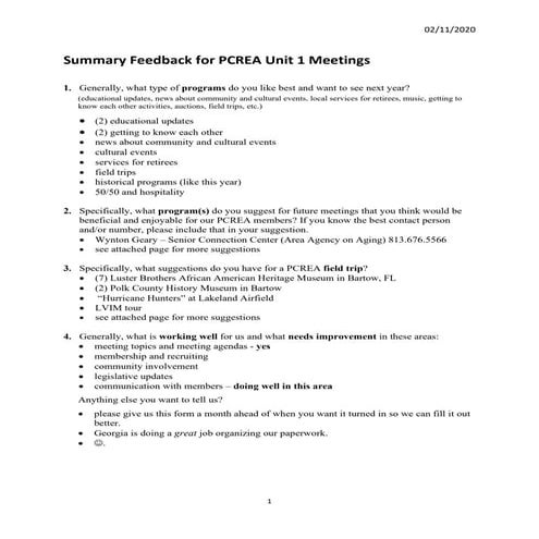 Summary program suggestions_from_feb2020 | PDF