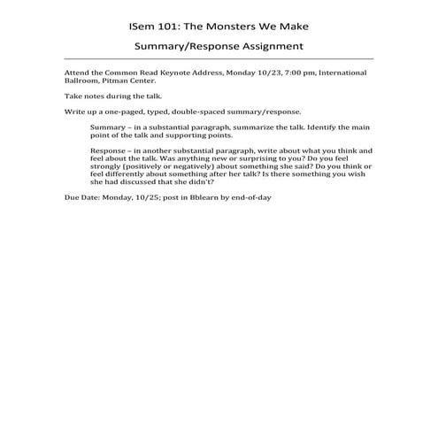 ISem 101 Summary/Response Assignment | PDF