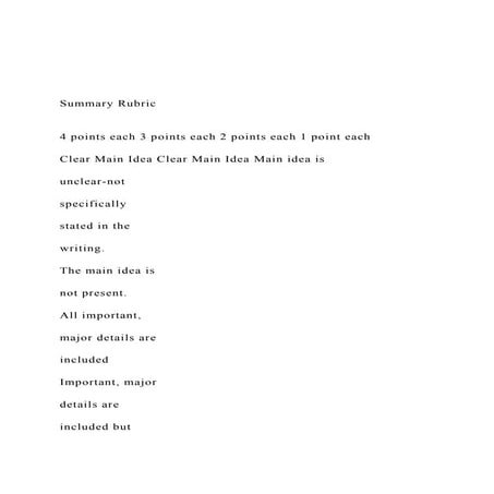 Main Idea Writing Rubric | PDF