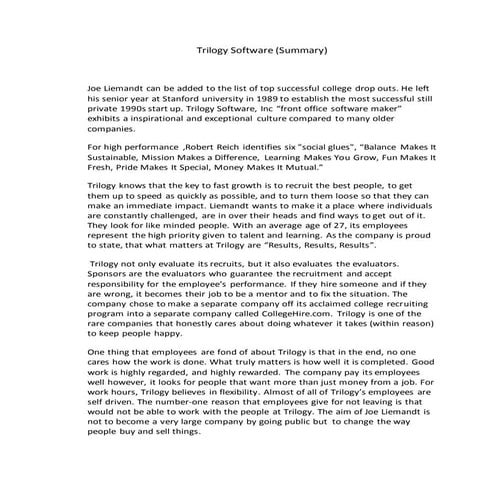 Summary Trilogy Software Company | DOCX