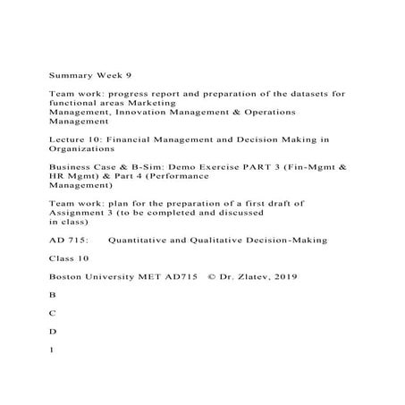 Summary Week 9Team work progress report and preparation o.docx