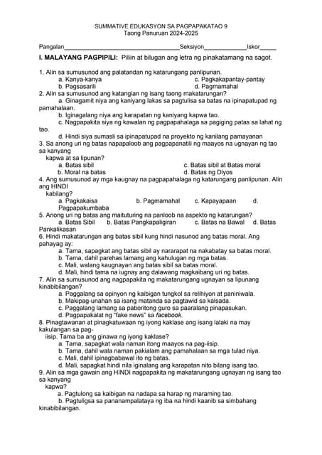 ESP 9 Yunit II - TUNGKULIN NG TAO SA LIPUNAN | PPTX