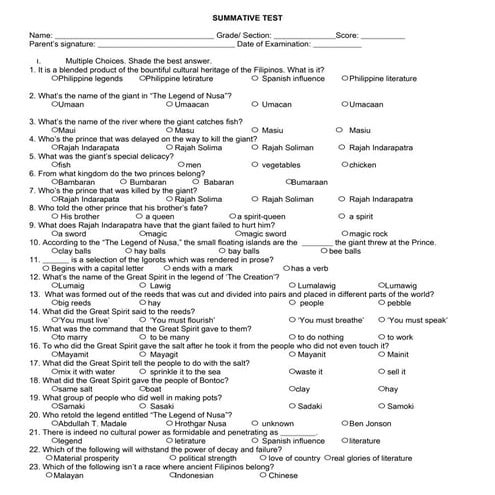 Quiz on English Language and Literature | PDF