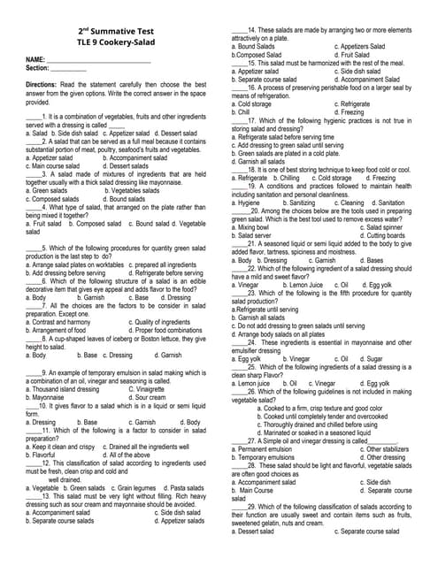 2nd Quarter Examination Cookery -Grade 1010 | DOCX | Home Appliances ...