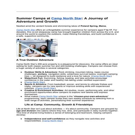 Summer camps New England (1).docxSummer Camps at Camp North Star: A ...