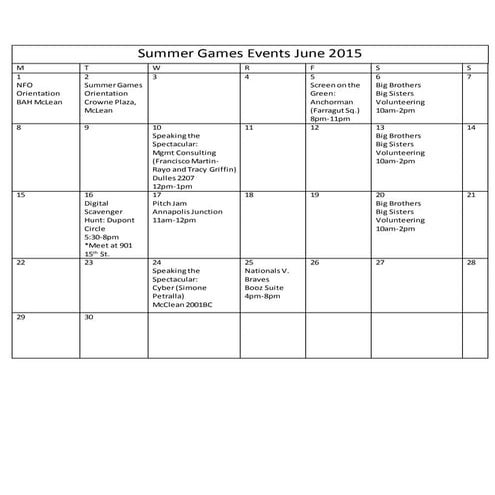 Summer Games Events Calendar | DOCX | Sports