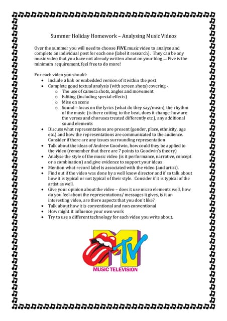 Developing ideas summer homework | DOCX | Musicals | Genres